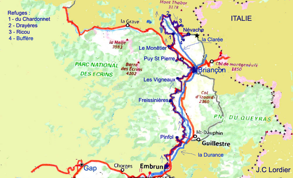 carte randonnée de la Durance à la Clalrée